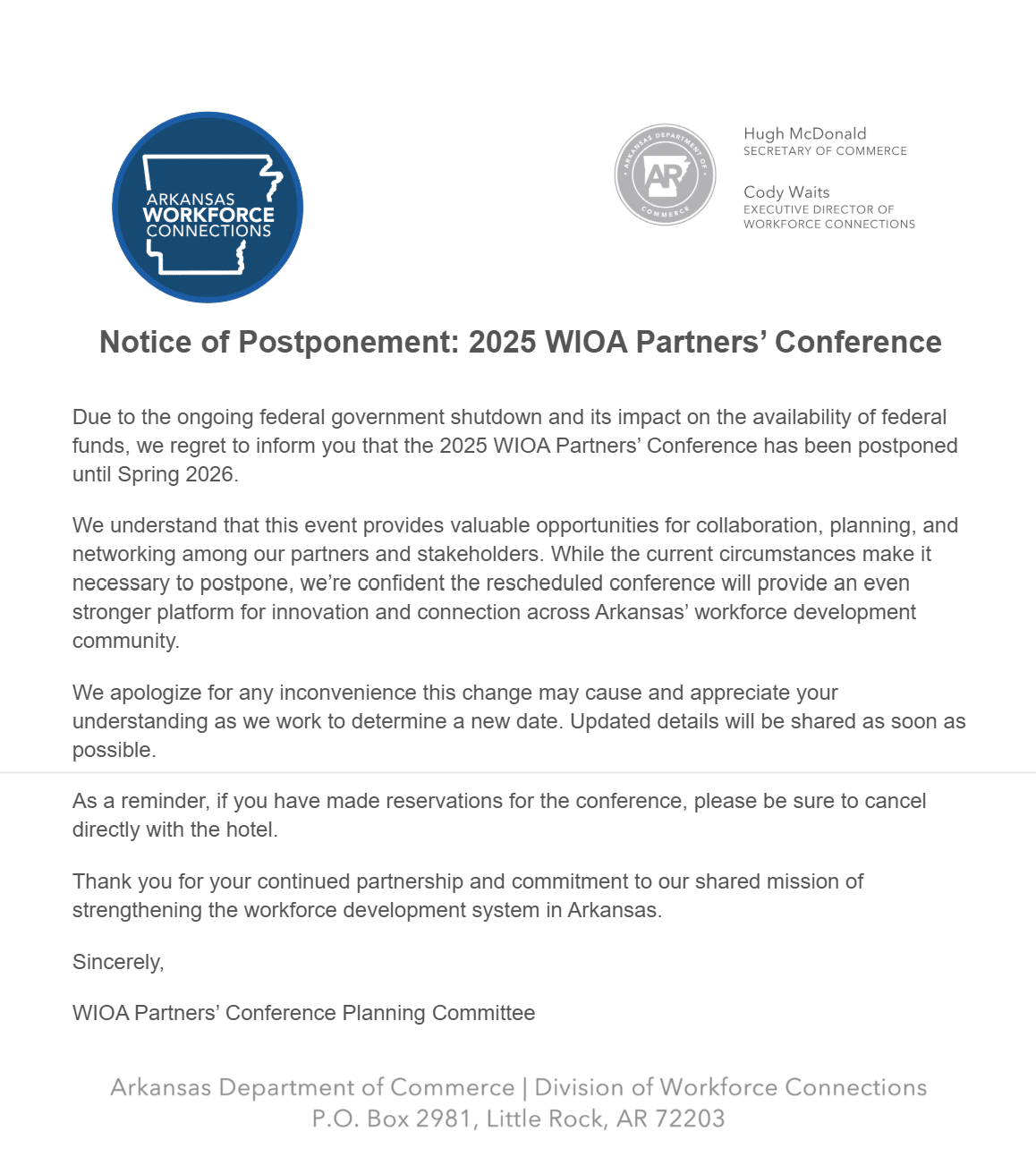 WIOA Partners’ Conference – AR Division of Workforce Services